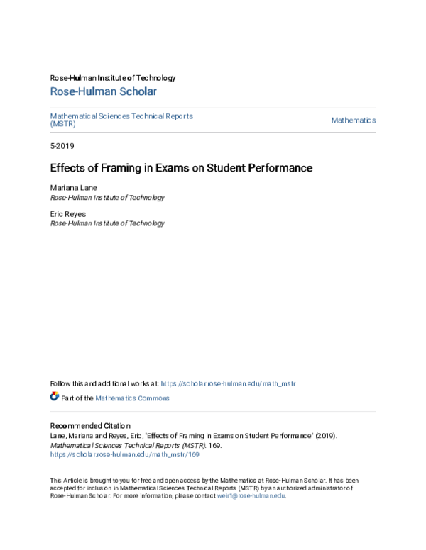 (PDF) Effects of Framing in Exams on Student Performance