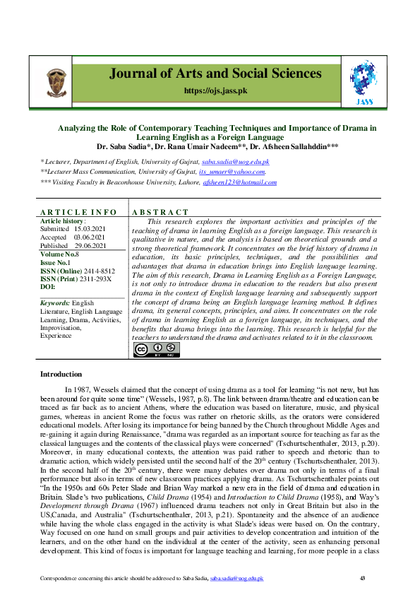 (PDF) Analyzing the Role of Contemporary Teaching Techniques and ...