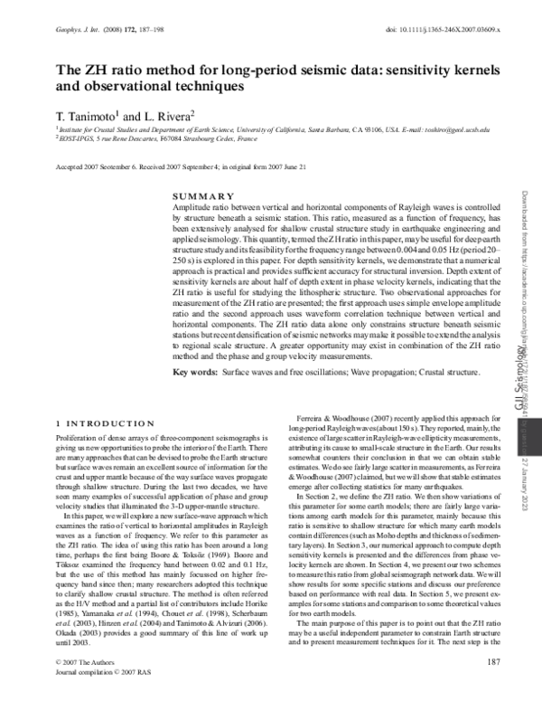(PDF) The ZH ratio method for long-period seismic data: sensitivity ...