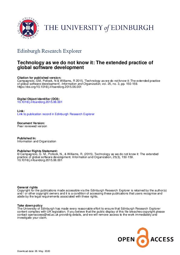 (PDF) Technology as we do not know it: The extended practice of global software development