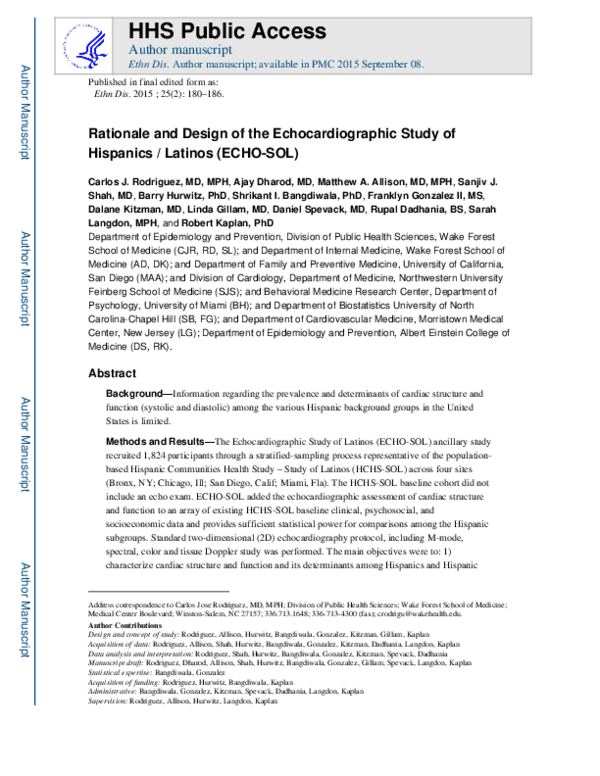 (PDF) Rationale and Design of the Echocardiographic Study of Hispanics ...
