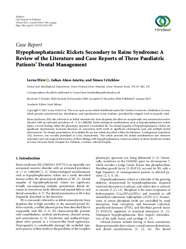 (PDF) Hypophosphataemic Rickets Secondary to Raine Syndrome: A Review ...