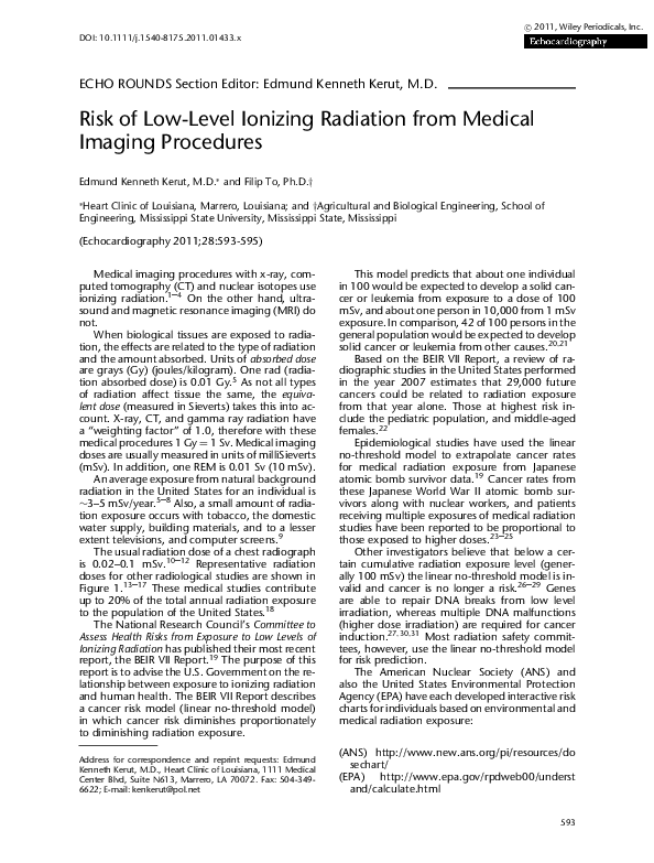 (PDF) Risk of Low-Level Ionizing Radiation from Medical Imaging Procedures
