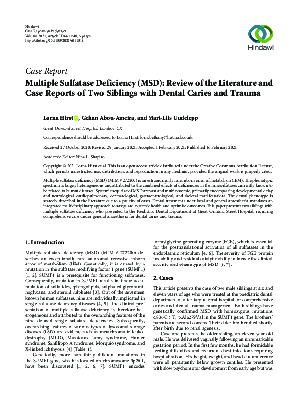 (PDF) Multiple Sulfatase Deficiency (MSD): Review of the Literature and ...
