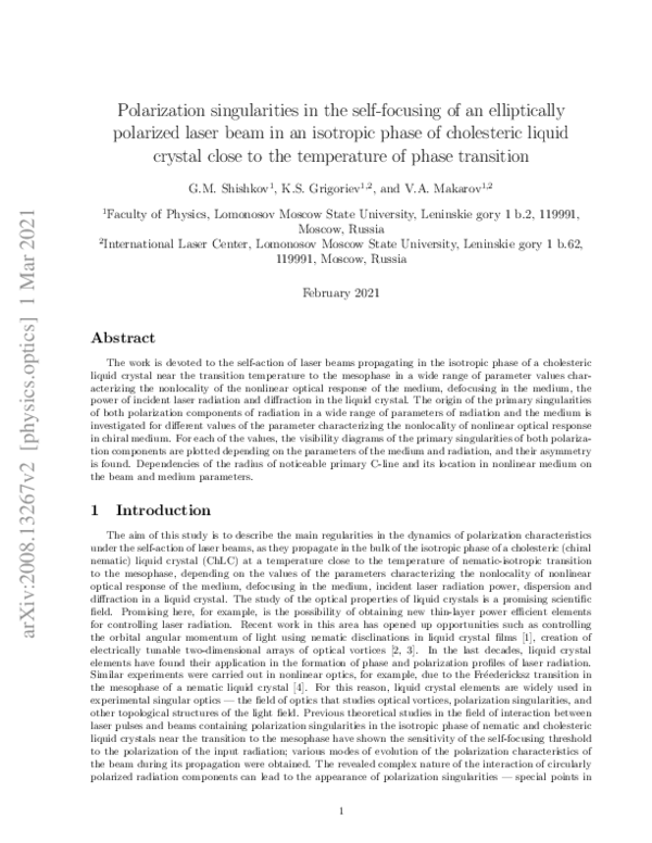 (PDF) Polarization singularities in the self-focusing of an ...