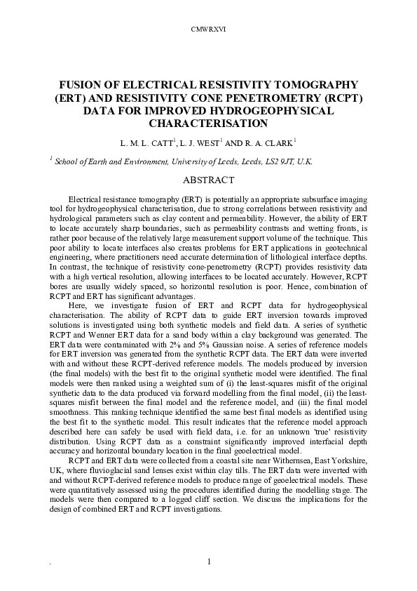 (PDF) Fusion of Electrical Resistivity Tomography (ERT) and Resistivity Cone Penetrometry (RCPT ...