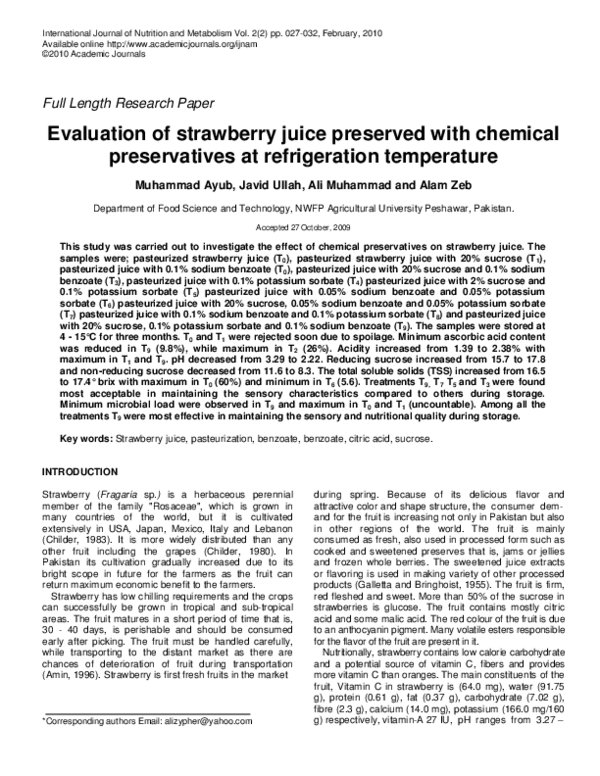 (PDF) Strawberry Juice Preservation with Additives