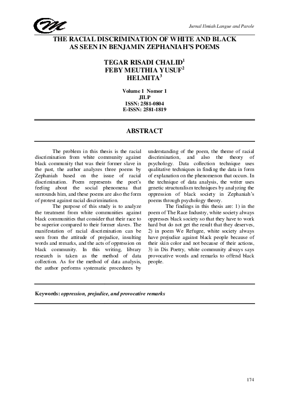 (PDF) The racial discrimination of white and black As seen in benjamin ...