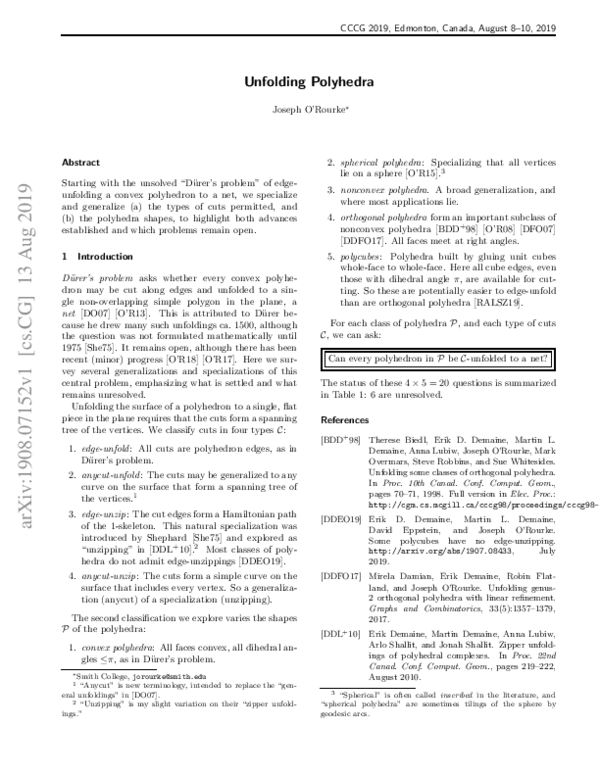 (PDF) Unfolding Polyhedra
