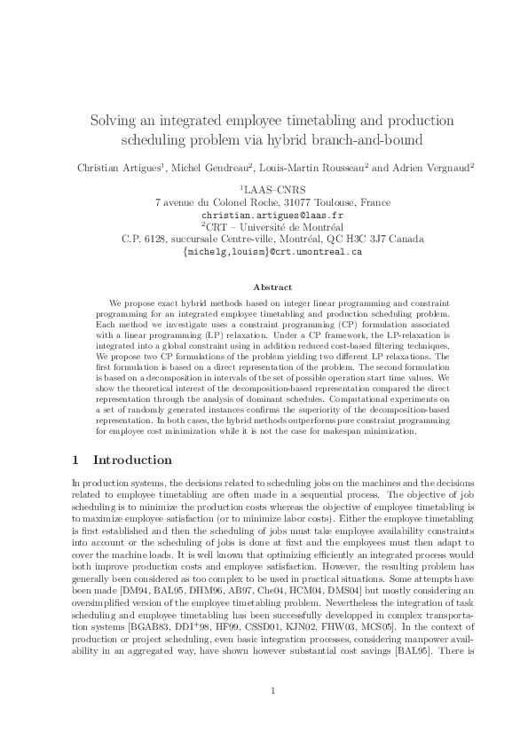 (PDF) Solving an integrated employee timetabling and production scheduling problem via hybrid ...