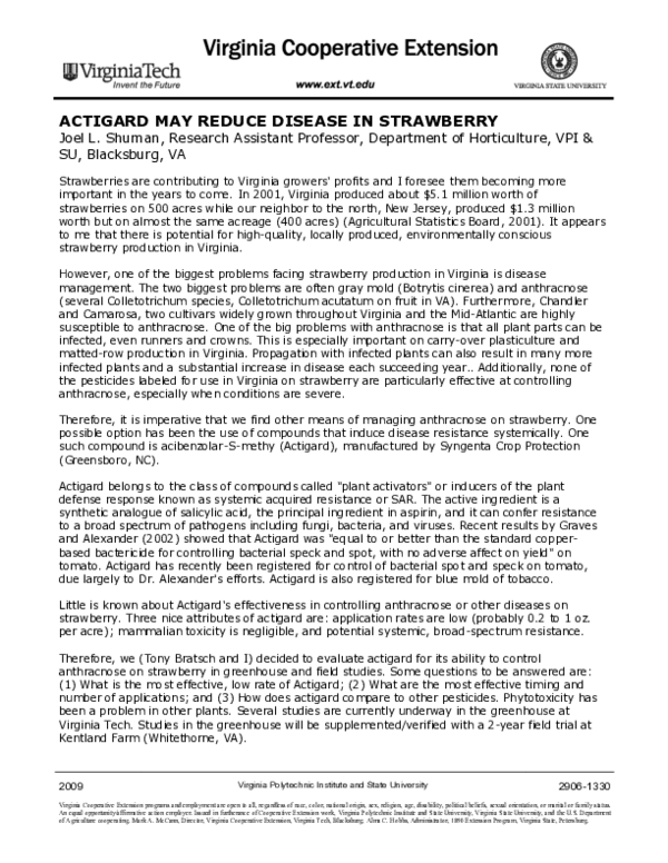 (PDF) Actigard May Reduce Disease in Strawberry