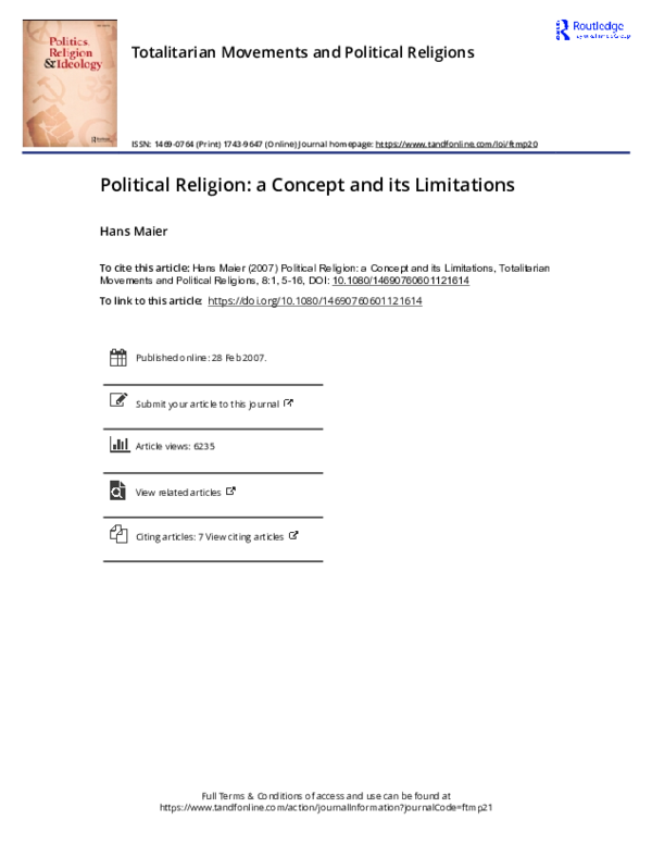(PDF) Political Religion a Concept and its Limitations