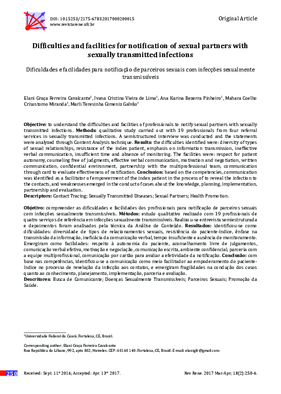 (PDF) Difficulties and facilities for notification of sexual partners ...