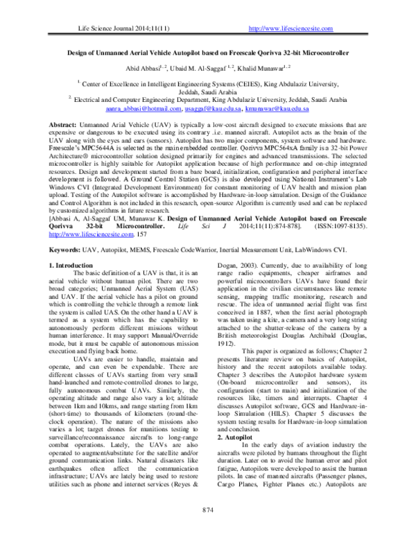 (PDF) Design of Unmanned Aerial Vehicle Autopilot based on Freescale Qorivva 32-bit Microcontroller
