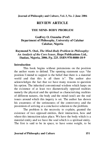(PDF) Book Review: The mind- body problem