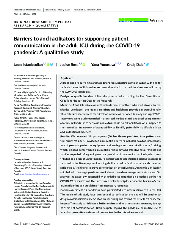(PDF) Patient Communication in ICU During COVID-19: Barriers and ...