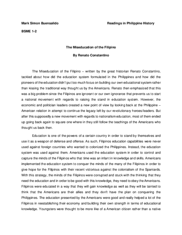 (PDF) The Miseducation of the Filipino - Renato Constantino