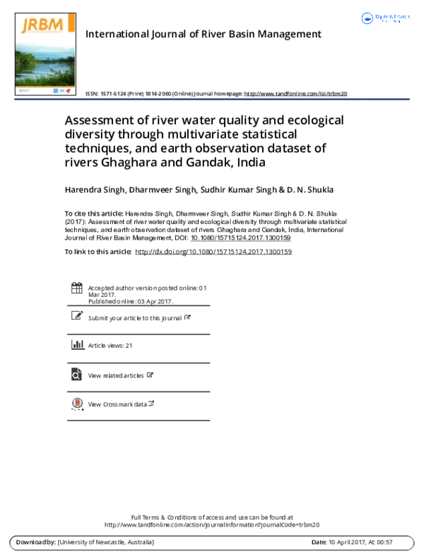 Pdf Assessment Of River Water Quality And Ecological Diversity Through Multivariate