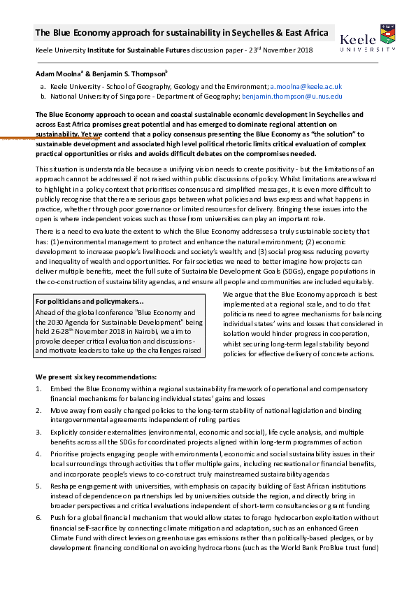 (PDF) The Blue Economy approach for sustainability in Seychelles & East ...