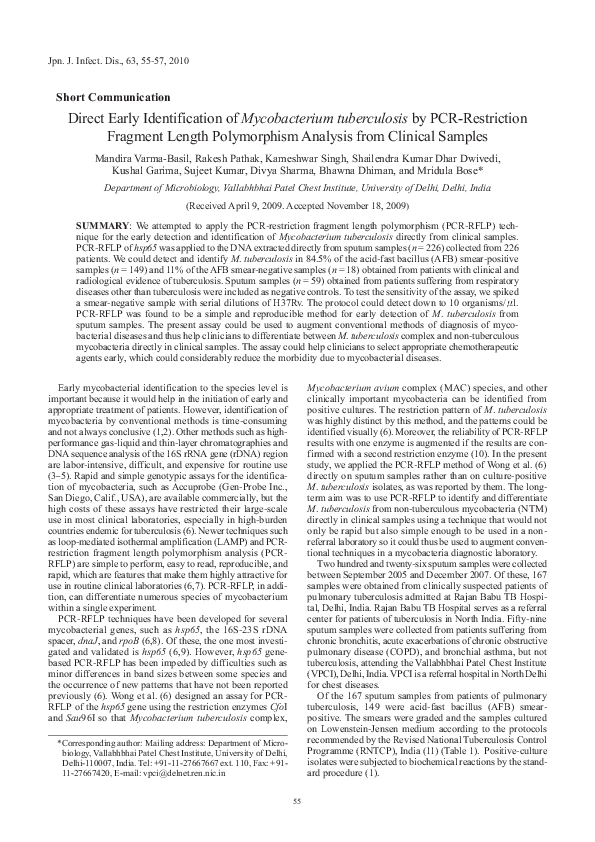 (PDF) Direct Early Identification of Mycobacterium tuberculosis by PCR ...