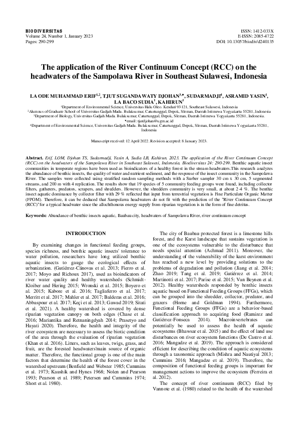 (PDF) The Application of the River Continuum Concept (RCC) on the ...