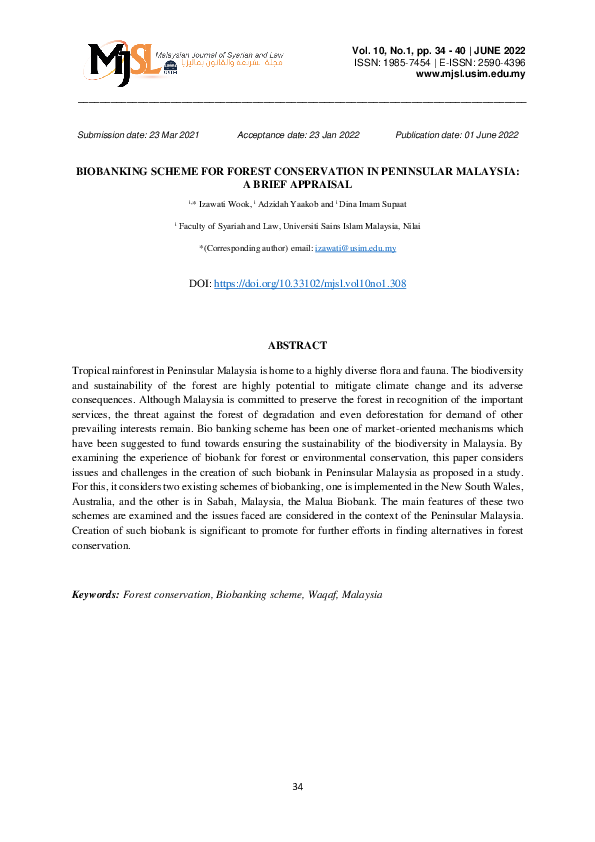 (PDF) Biobanking Scheme for Forest Conservation in Peninsular Malaysia ...