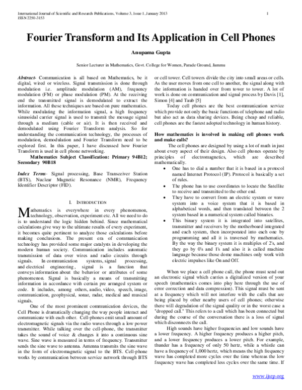 Pdf Fourier Transform And Its Application In Cell Phones