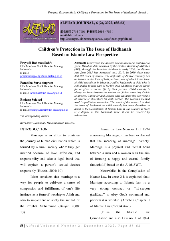 (PDF) Children’s Protection in The Issue of Hadhanah Based on Islamic ...