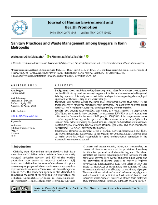 (PDF) Sanitary Practices and Waste Management among Beggars in Ilorin ...