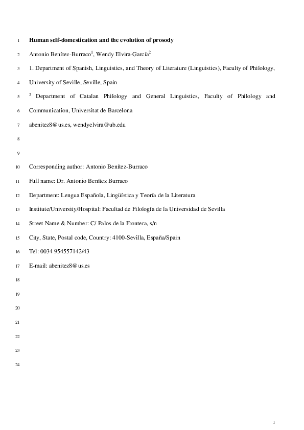 (PDF) Human self-domestication and the evolution of prosody