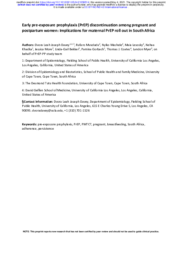 (PDF) Early pre-exposure prophylaxis (PrEP) discontinuation among ...