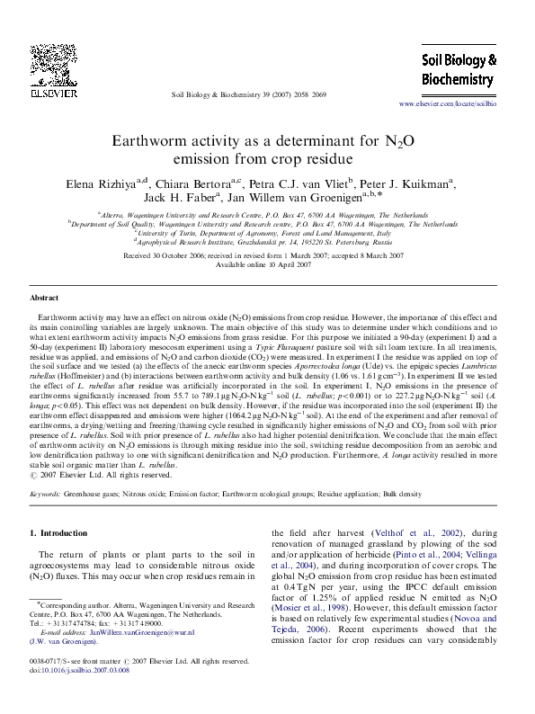 (PDF) Earthworm activity as a determinant for N2O emission from crop ...
