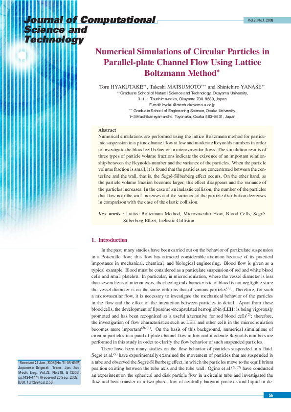 (PDF) Numerical Simulations of Circular Particles in Parallel-plate Channel Flow Using Lattice ...