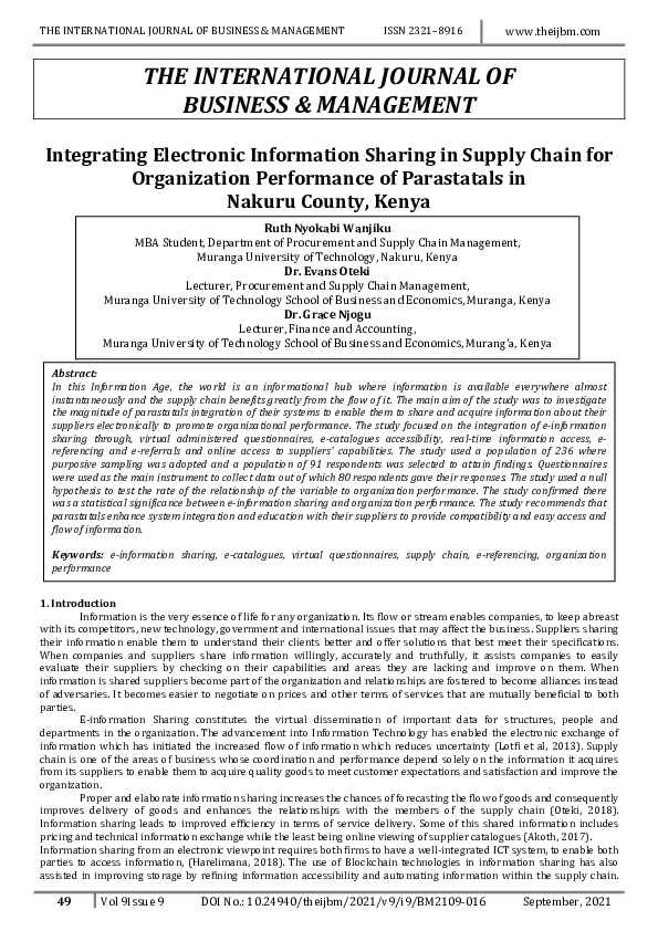 (PDF) Integrating Electronic Information Sharing in Supply Chain for ...