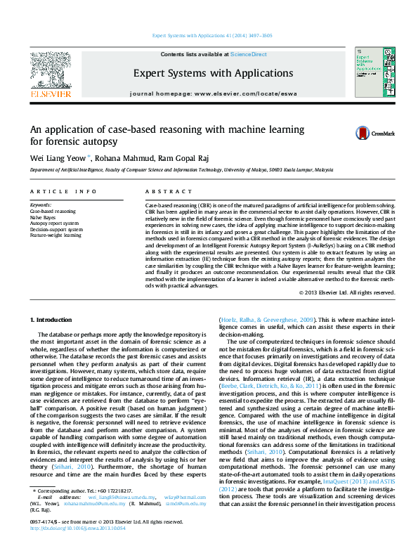 (PDF) An application of case-based reasoning with machine learning for forensic autopsy