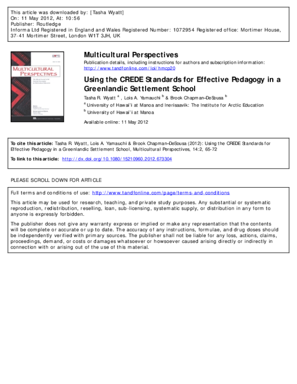 (PDF) Using the CREDE Standards for Effective Pedagogy in a Greenlandic ...