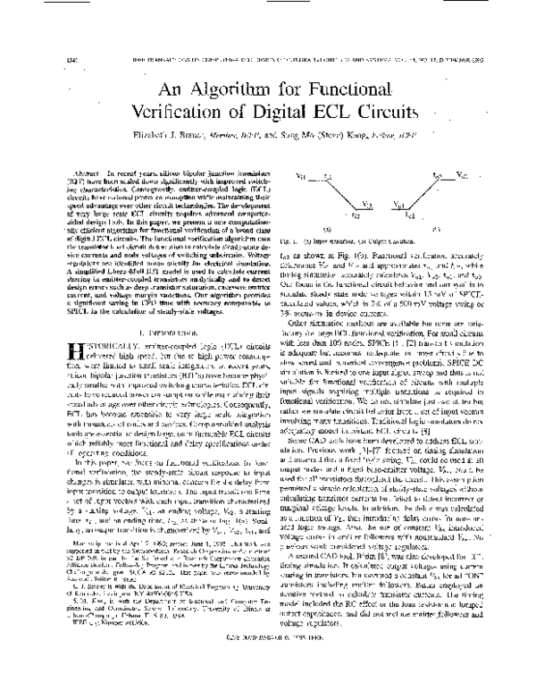 An Algorithm For Functional Verification Of Digital Ecl Circuits