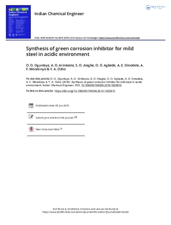 (PDF) Synthesis of green corrosion inhibitor for mild steel in acidic ...
