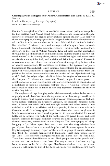 (PDF) Creating Africas: struggles over nature, conservation and land ...