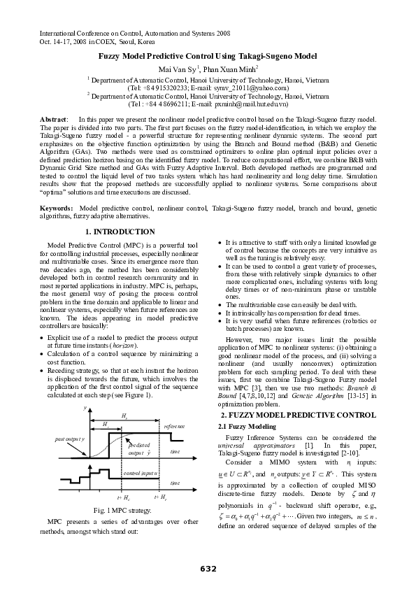 Pdf Fuzzy Model Predictive Control Using Takagi Sugeno Model Phan