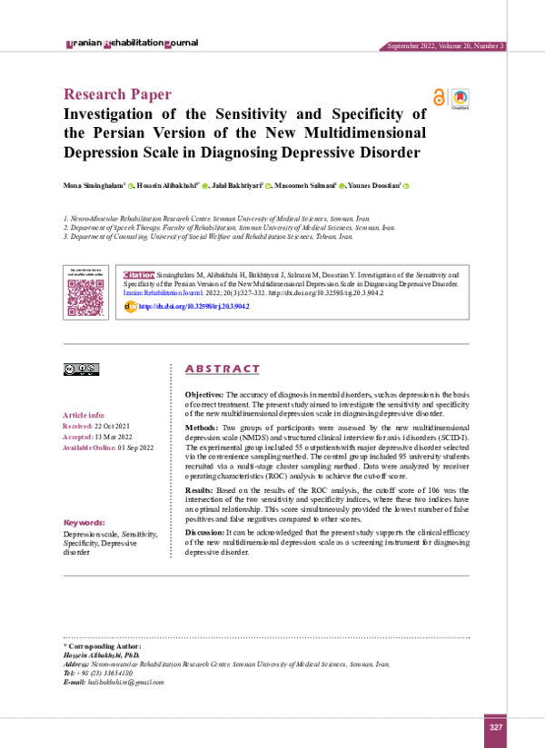 (PDF) Investigation of the Sensitivity and Specificity of the Persian ...