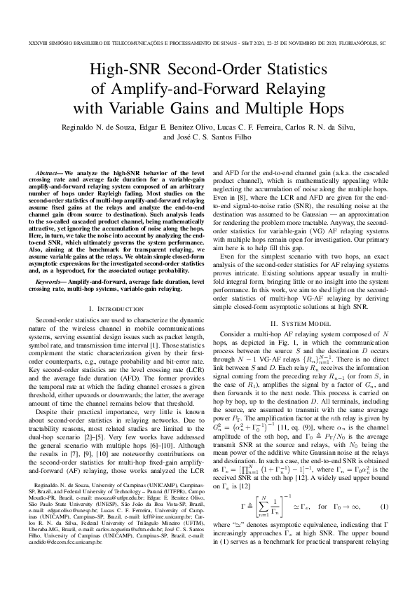 (PDF) High-SNR Second-Order Statistics of Amplify-and-Forward Relaying with Variable Gains and ...