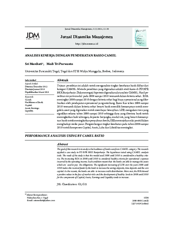 (PDF) Jurnal Dinamika Manajemen ANALISIS KINERJA DENGAN PENDEKATAN ...