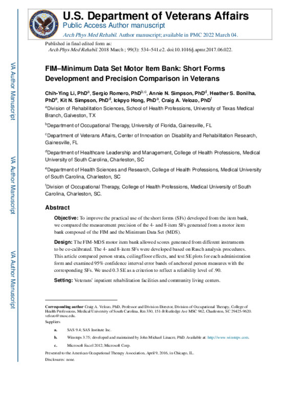 (PDF) Functional Independence Measure - Minimum Data Set Motor Item ...