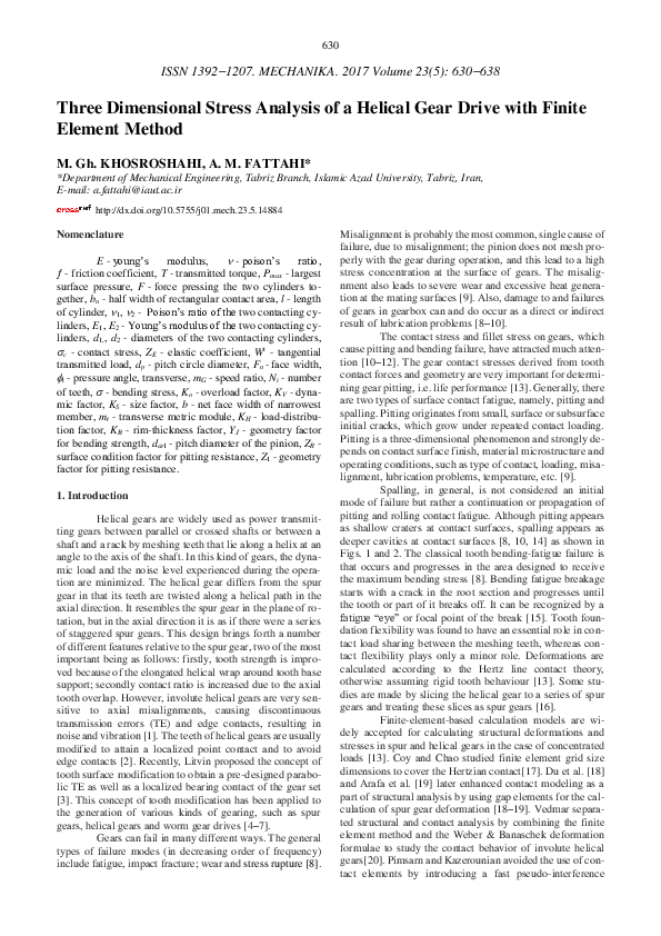 Pdf Three Dimensional Stress Analysis Of A Helical Gear Drive With