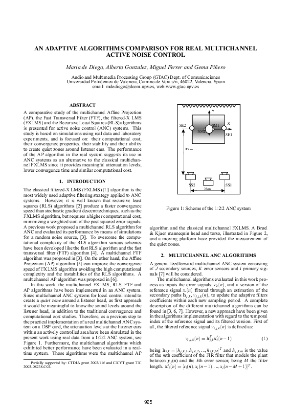 (PDF) An adaptive algorithms comparison for real multichannel active noise control