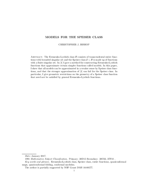 (PDF) Models for the Speiser class