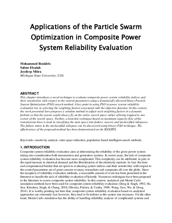 (PDF) Applications of Particle Swarm Optimization in Composite Power ...