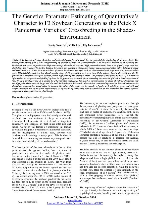 (PDF) The Genetics Parameter Estimating of Quantitative ’ s Character to F 3 Soybean Generation ...