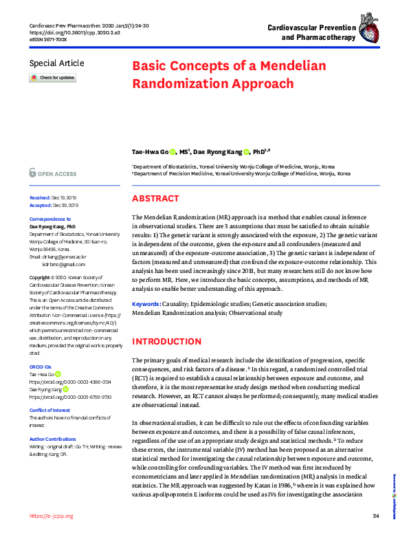 Pdf Basic Concepts Of A Mendelian Randomization Approach